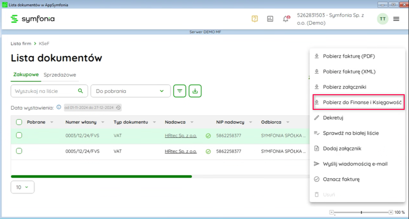 [F50/FKF] Pobieranie faktury zakupowej do programu Symfonia Finanse i ...